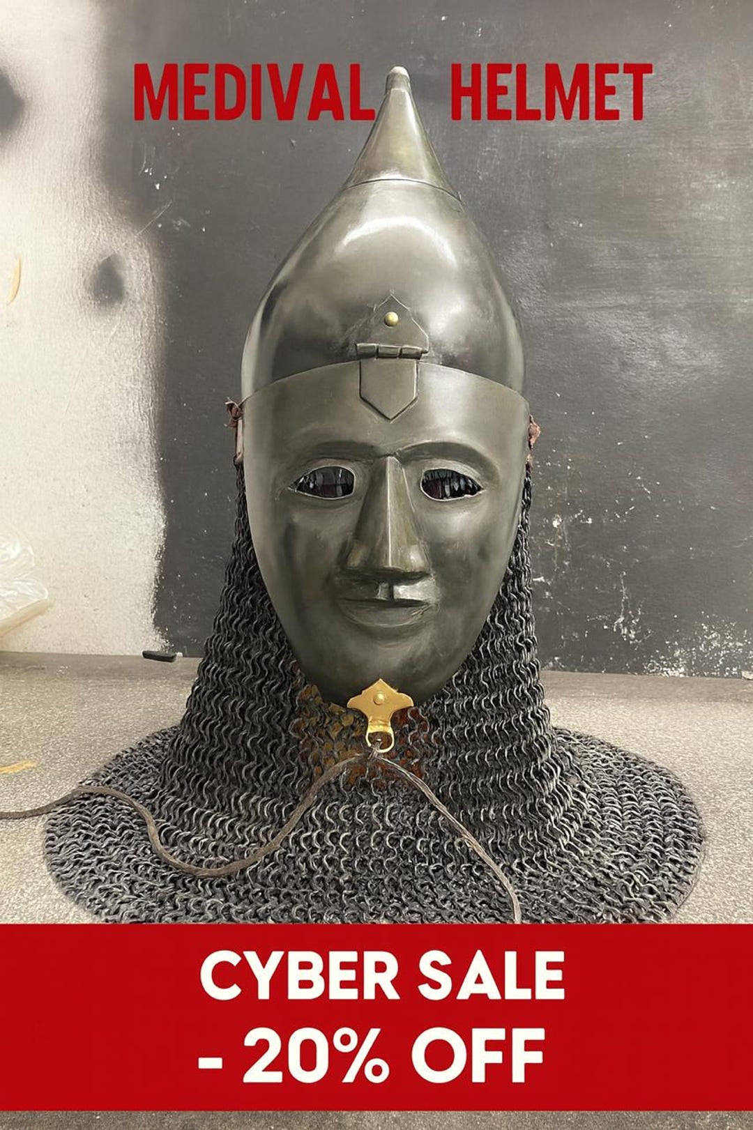 Medieval Knight Helmet With Chainmail | Full Face Armor Mask ...