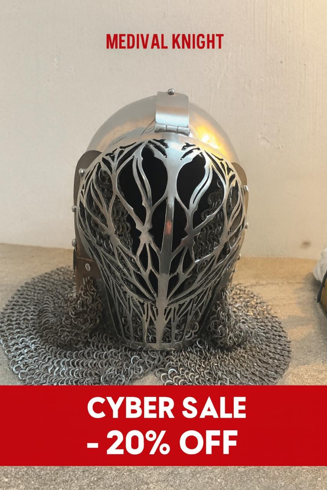 Medieval Knight Helmet With Chainmail Elven Gothic Faceplate ...