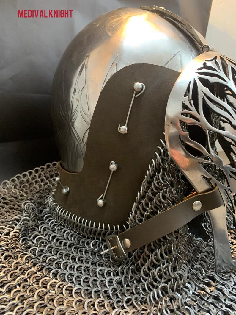 Medieval Knight Helmet With Chainmail Elven Gothic Faceplate ...