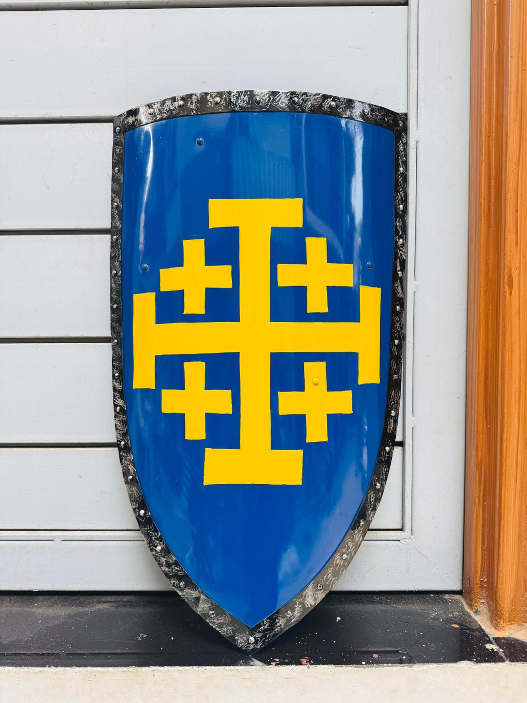Medieval Crusader Jerusalem Cross Shield – Blue & Yellow Kite Shield ...
