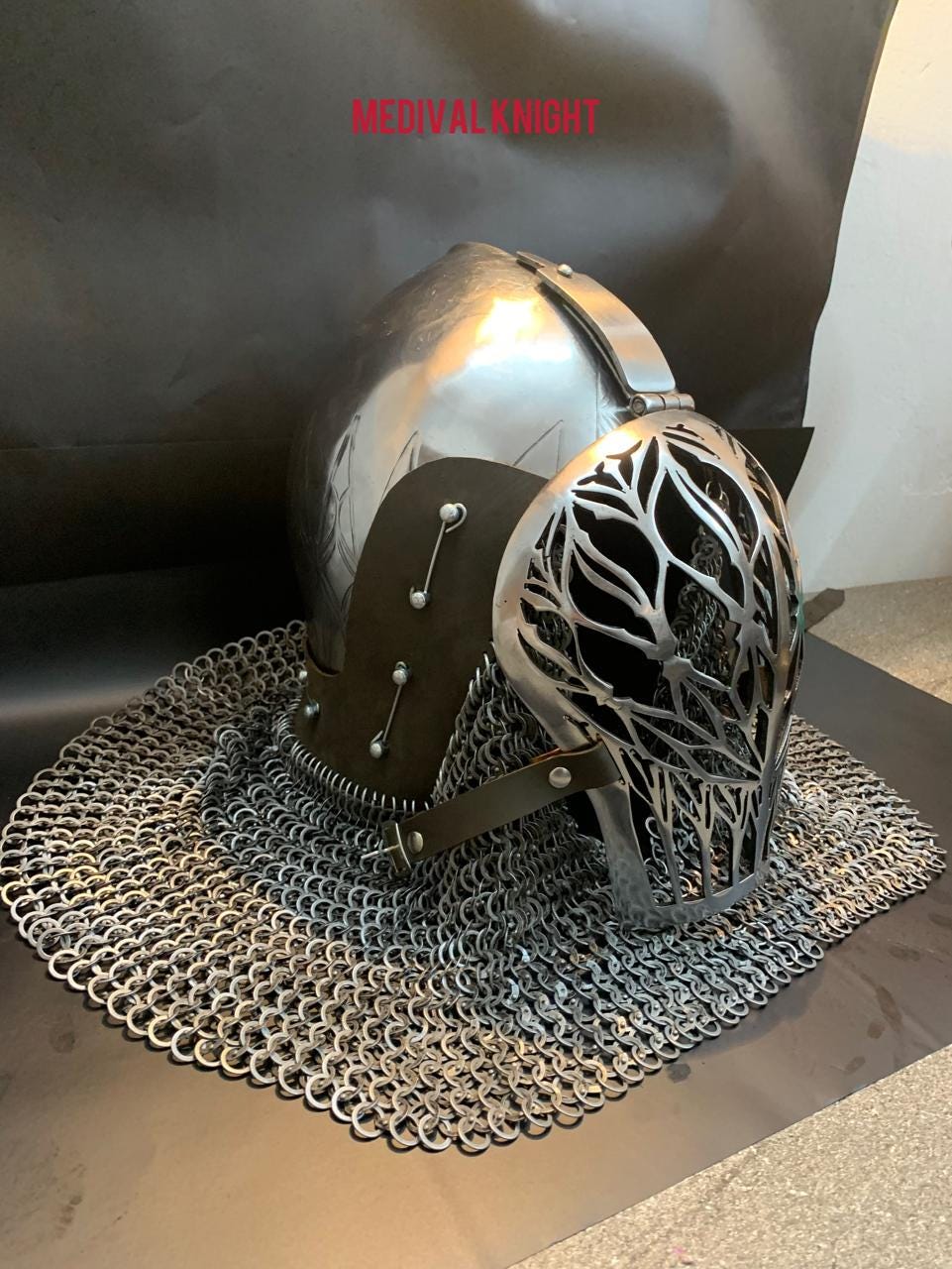 Medieval Knight Helmet With Chainmail Elven Gothic Faceplate ...
