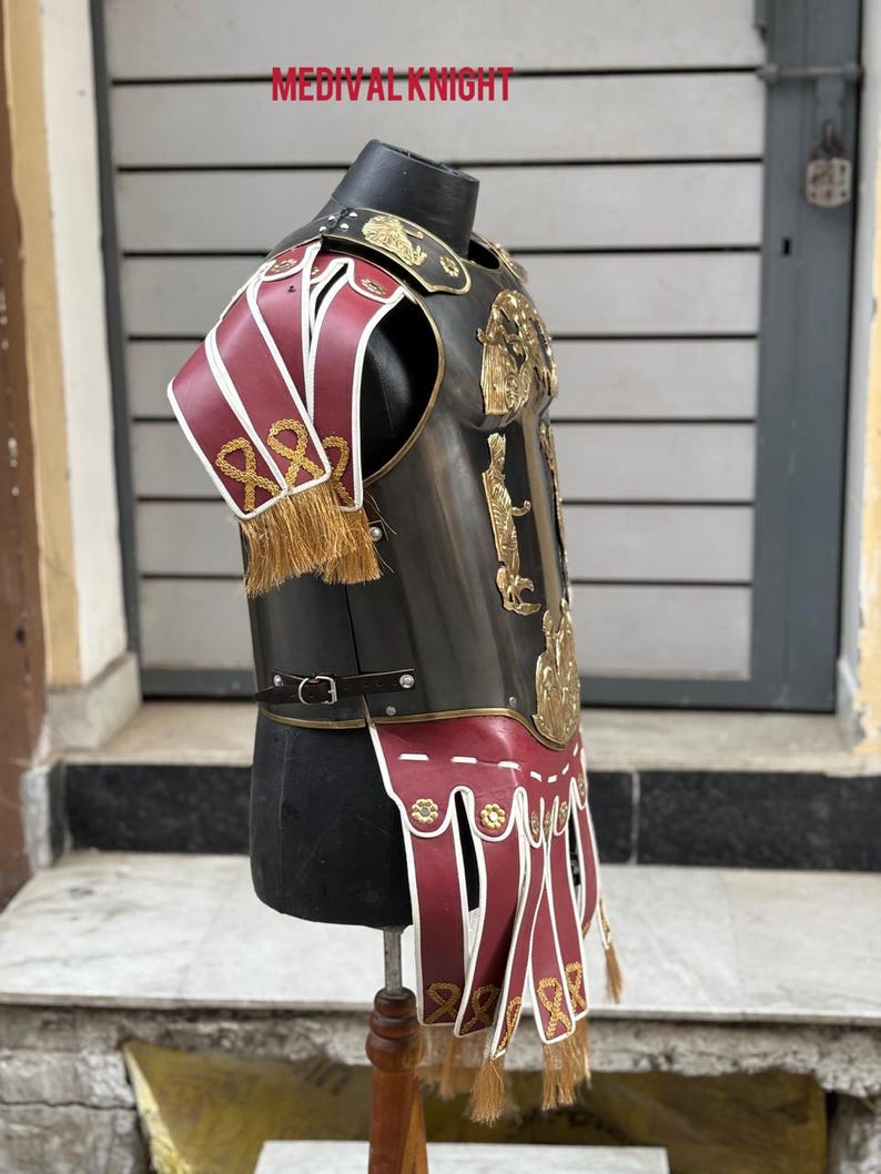 Medieval Knight Roman Gladiator Armor – Black Gold Cuirass With Red ...