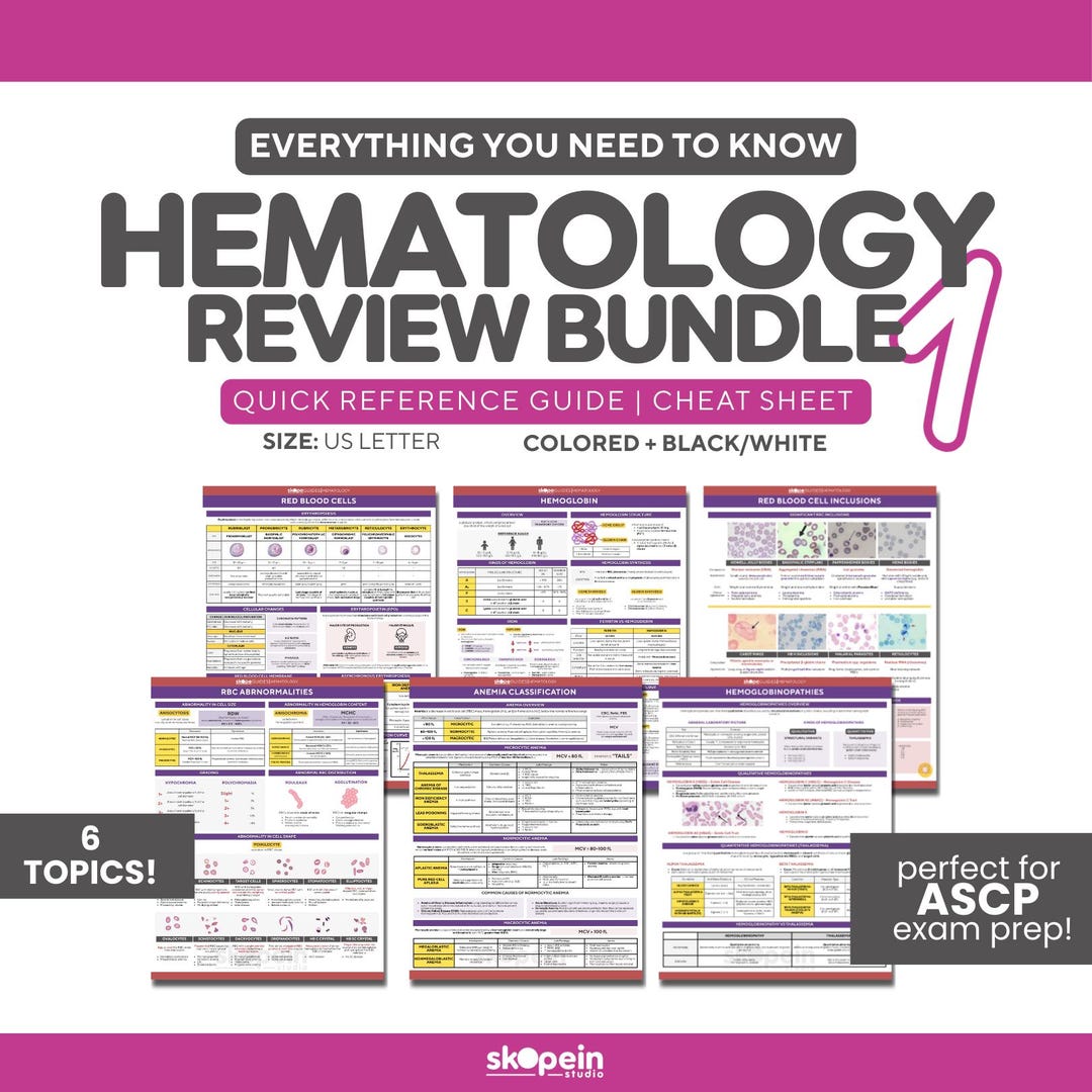Hematology Part 1 BUNDLE Reviewer Quick Reference Review Guide: MLS ...