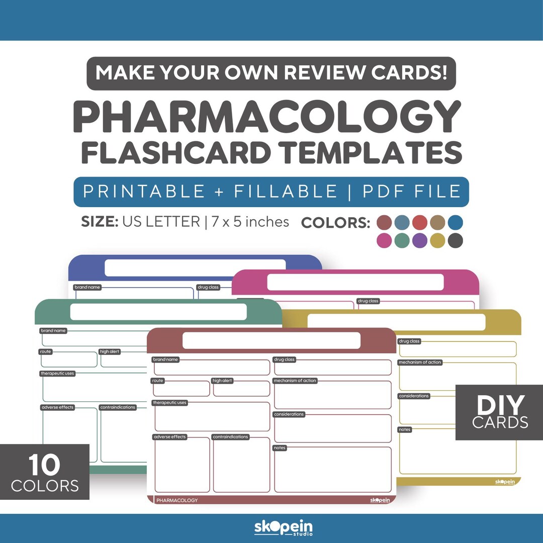Pharmacology Flashcard Templates Nursing Study Cards (printable ...