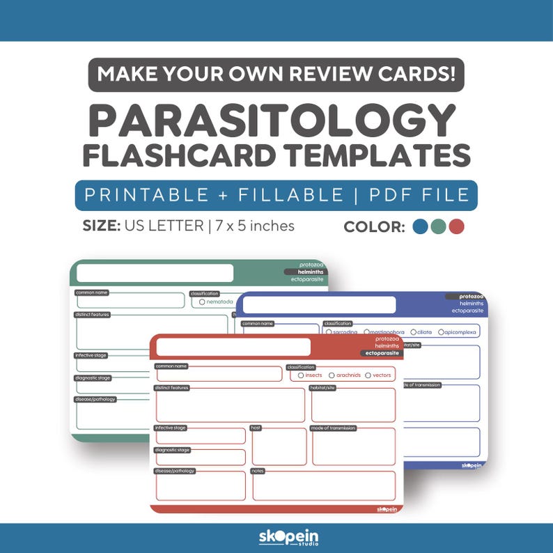 Parasitology Flashcard Templates: Microbiology Study Cards (printable ...