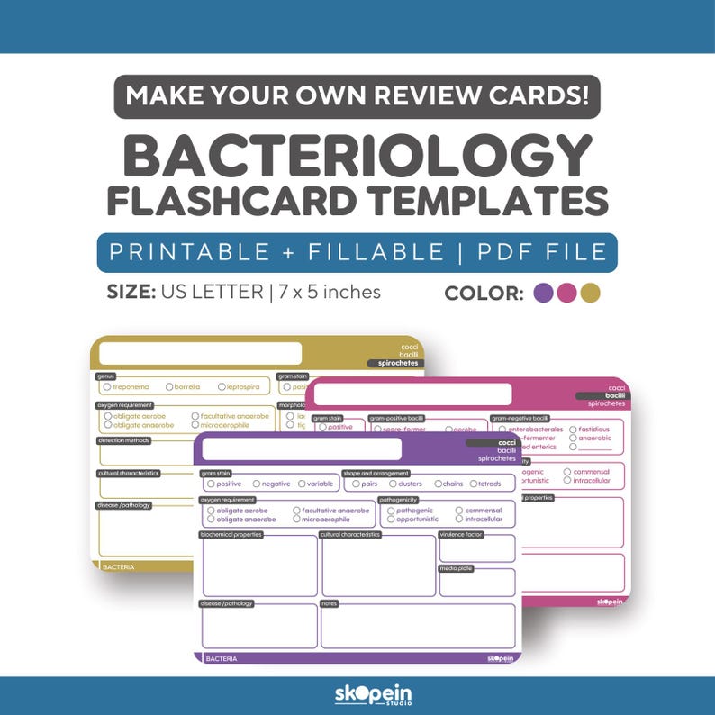 Microbiology Flashcard Templates: Bacteria Study Cards for ASCP MLS ...