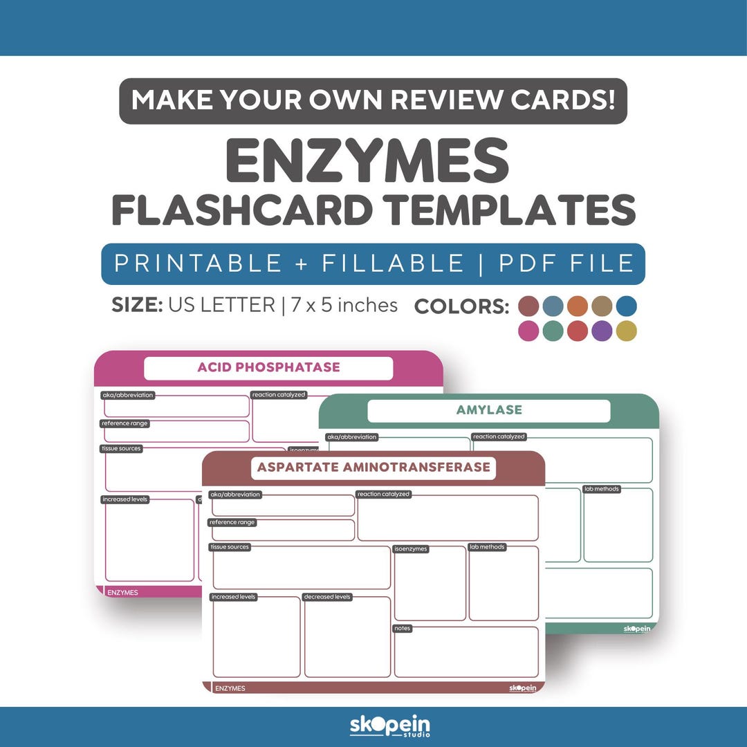 Enzymes Flashcard Template: Printable Chemistry Study Cards (fillable ...