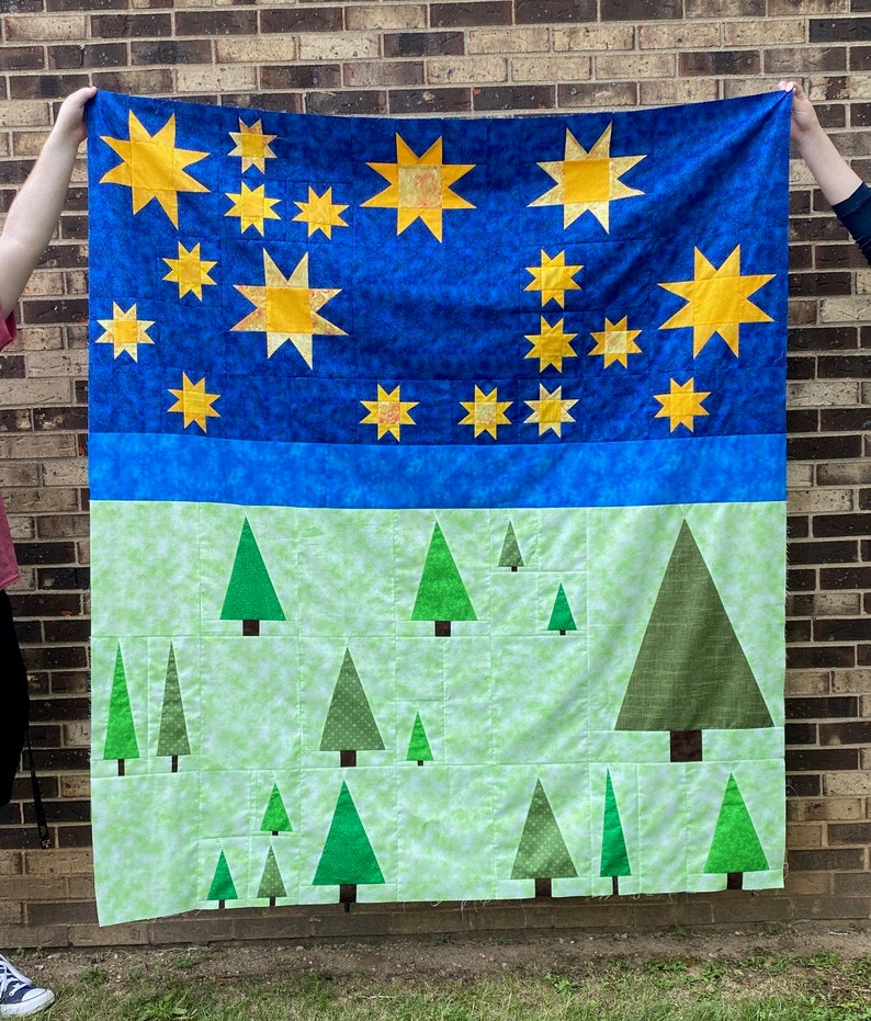 Tree and Star Quilt Pattern PDF *scrap Friendly* Starlit Night by ...