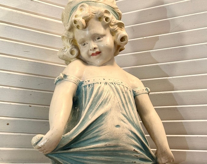 RESERVED Vintage Deco Chalkware Shy Girl Statue 23", Chalkware Girl ...