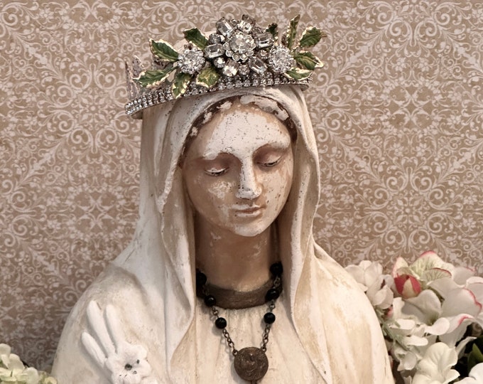 Antique French Virgin Mary With Crown, Virgin Mary Bust, Virgin With ...