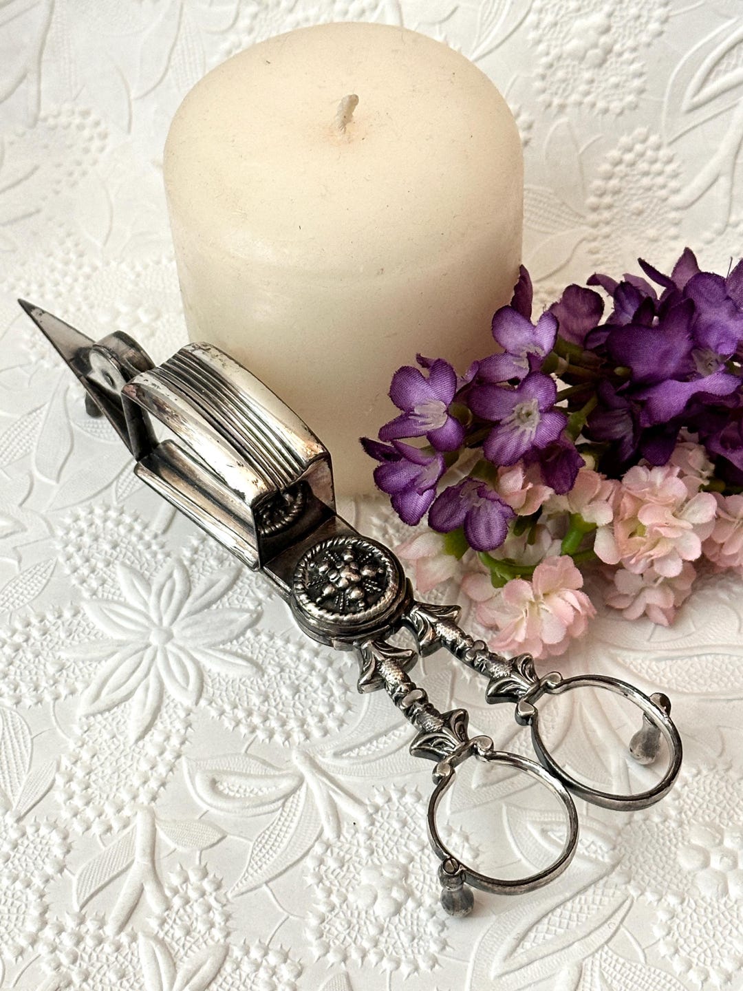 Antique Silver Candle Snuffer With Trimmer, Candlewick Scissors ...