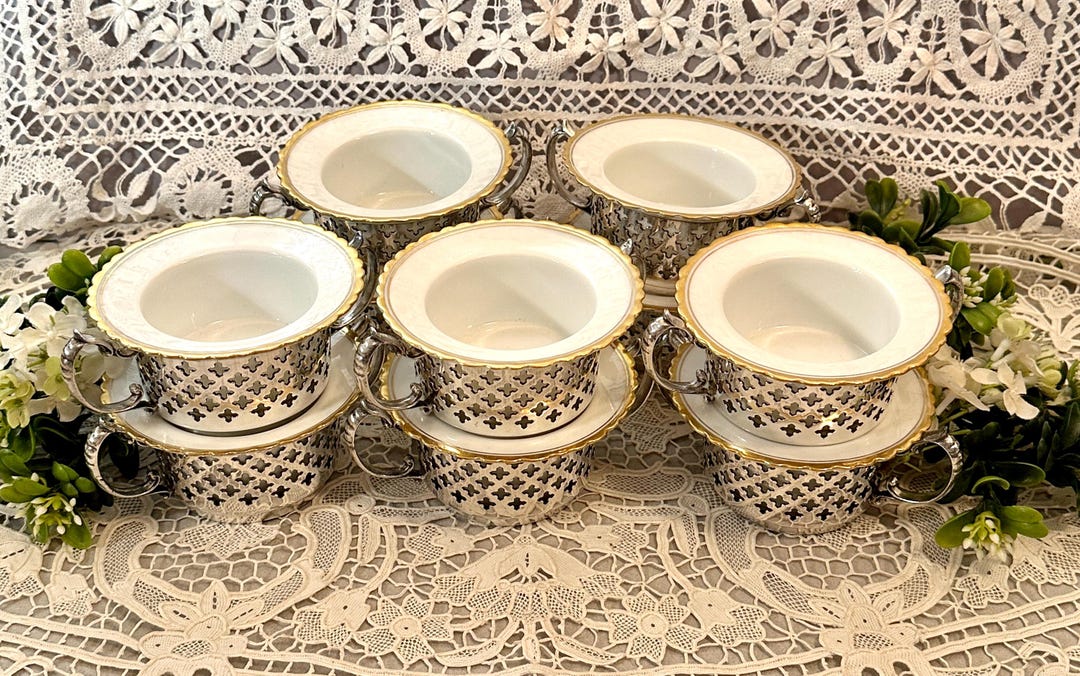 Antique Limoges Ramekin and Silver Plate Holder, L. Straus and Sons ...