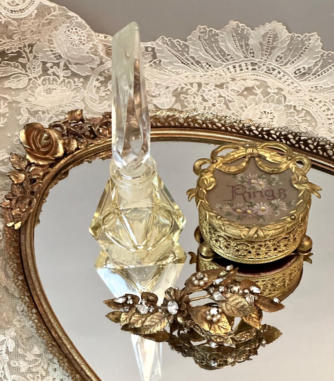 MATSON Tray, Vintage Gold Perfume Tray With Roses, Ormolu Mirrored ...
