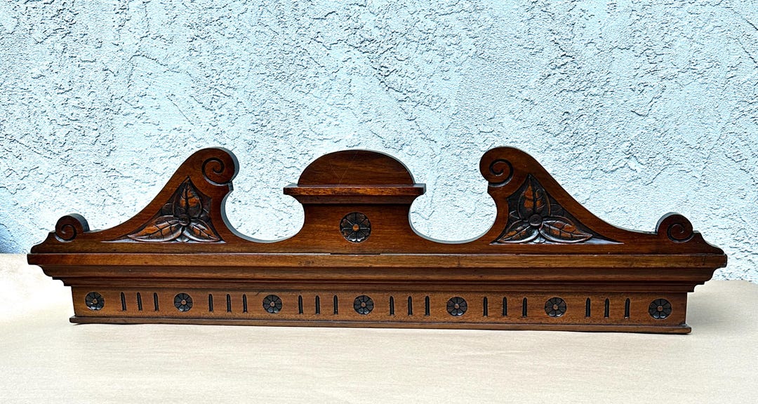 Antique Carved Wood Pediment Wall Shelf, Wall Cornice Box for Bed ...
