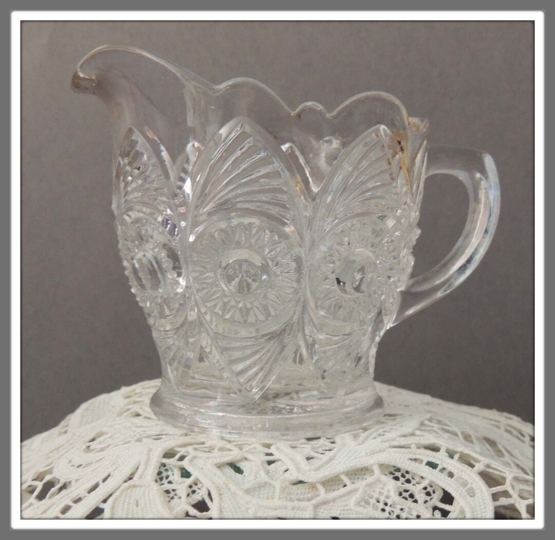 Antique Glass Creamer EAPG Bullseye and Fan Pressed Pattern, Victorian ...
