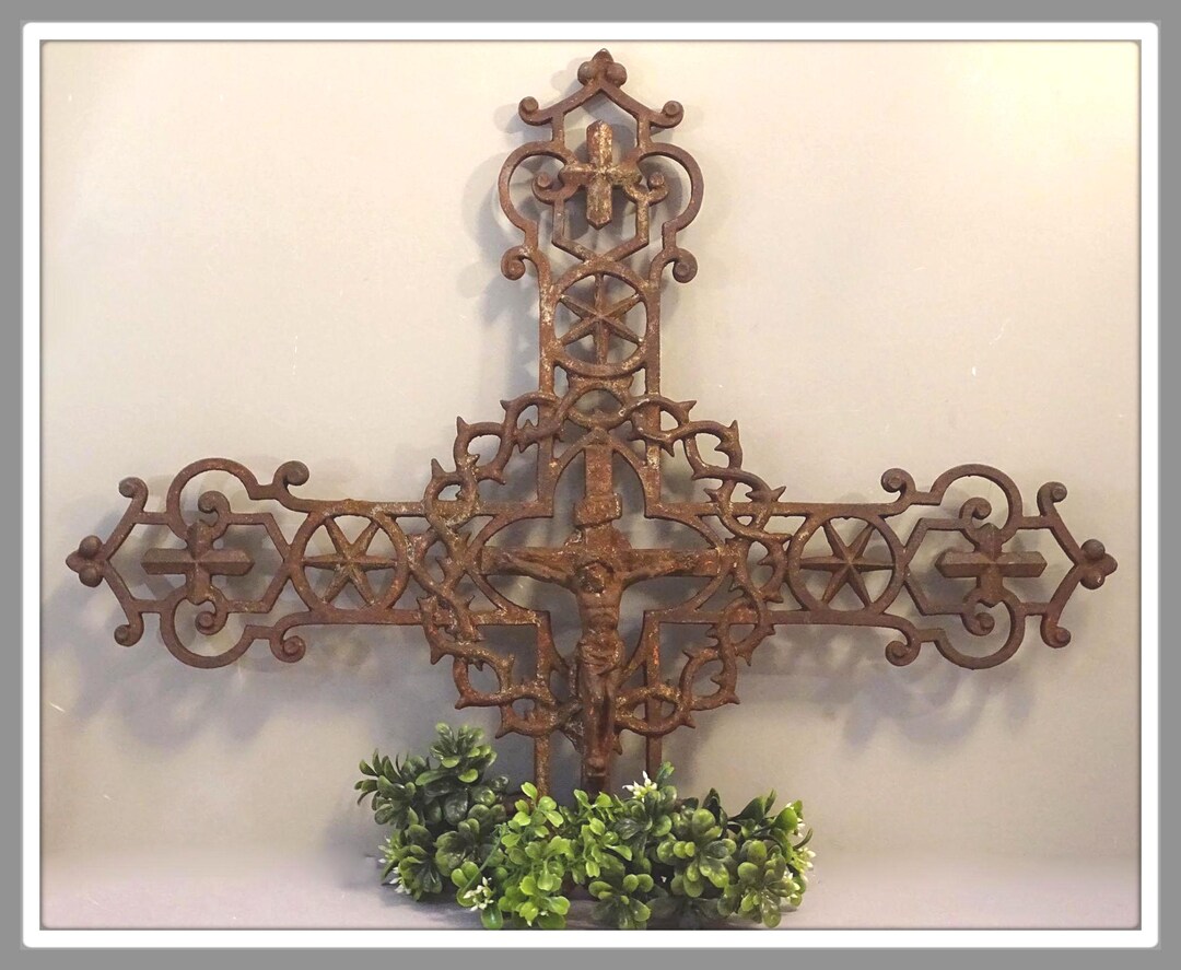 Antique French Iron Cross Fragment With Jesus and Wreath of Thorns ...