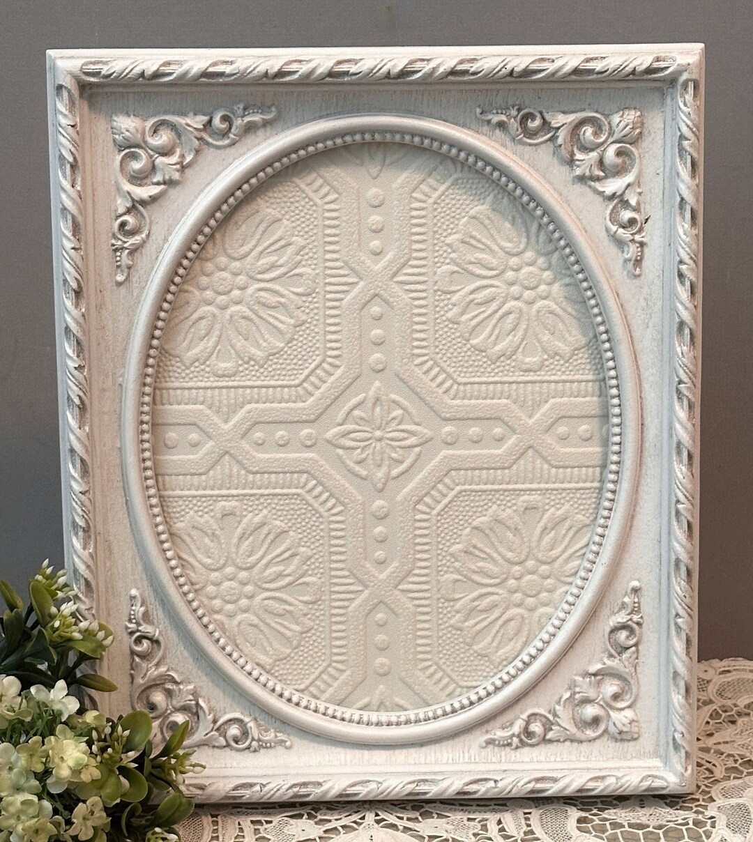 Vintage 8 X 10 White Picture Frame, 8x10 Ornate Oval White Photo Frame ...