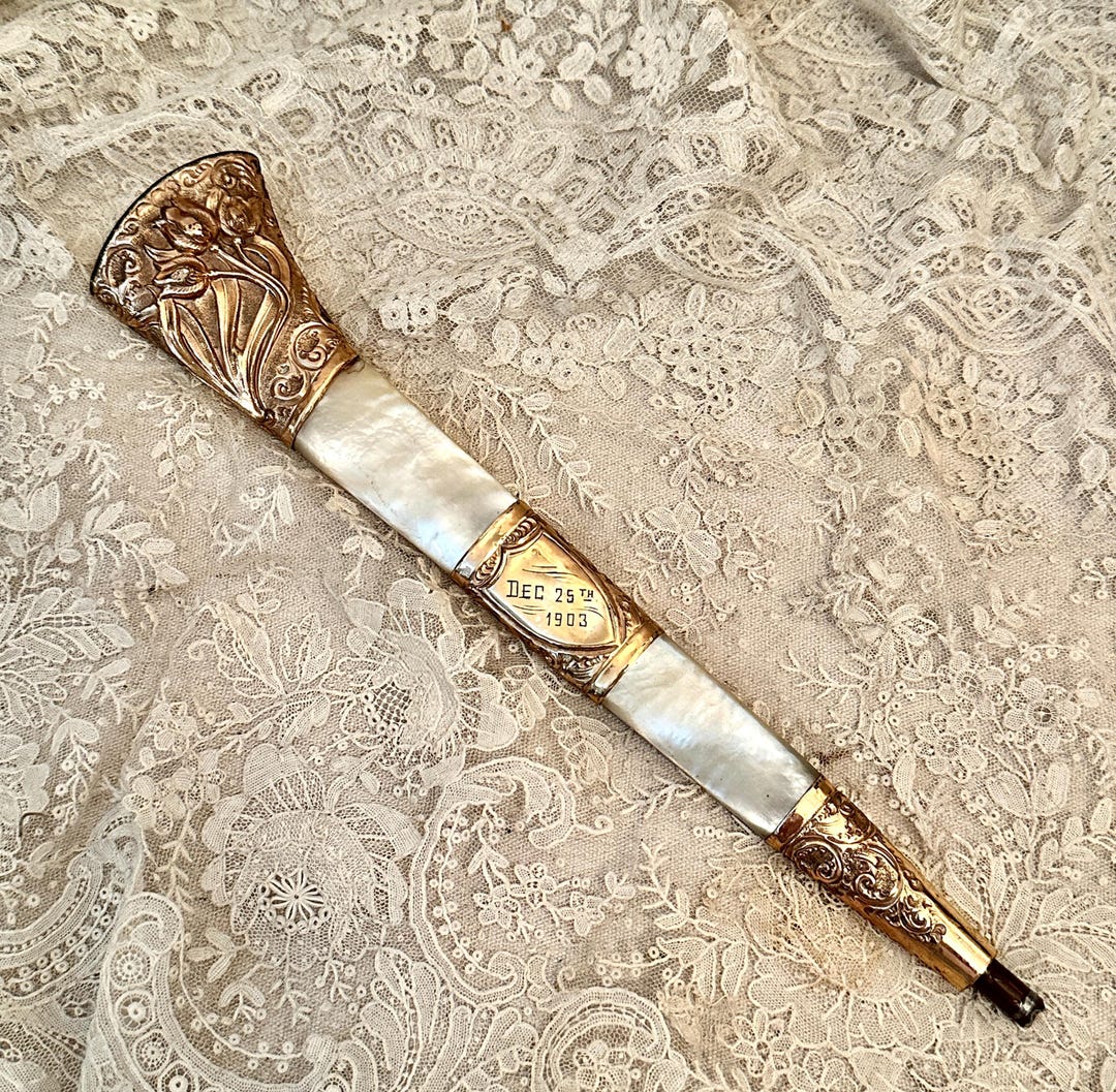 Antique Victorian 10K Rolled Gold MOP Umbrella Parasol Handle, 1903 ...