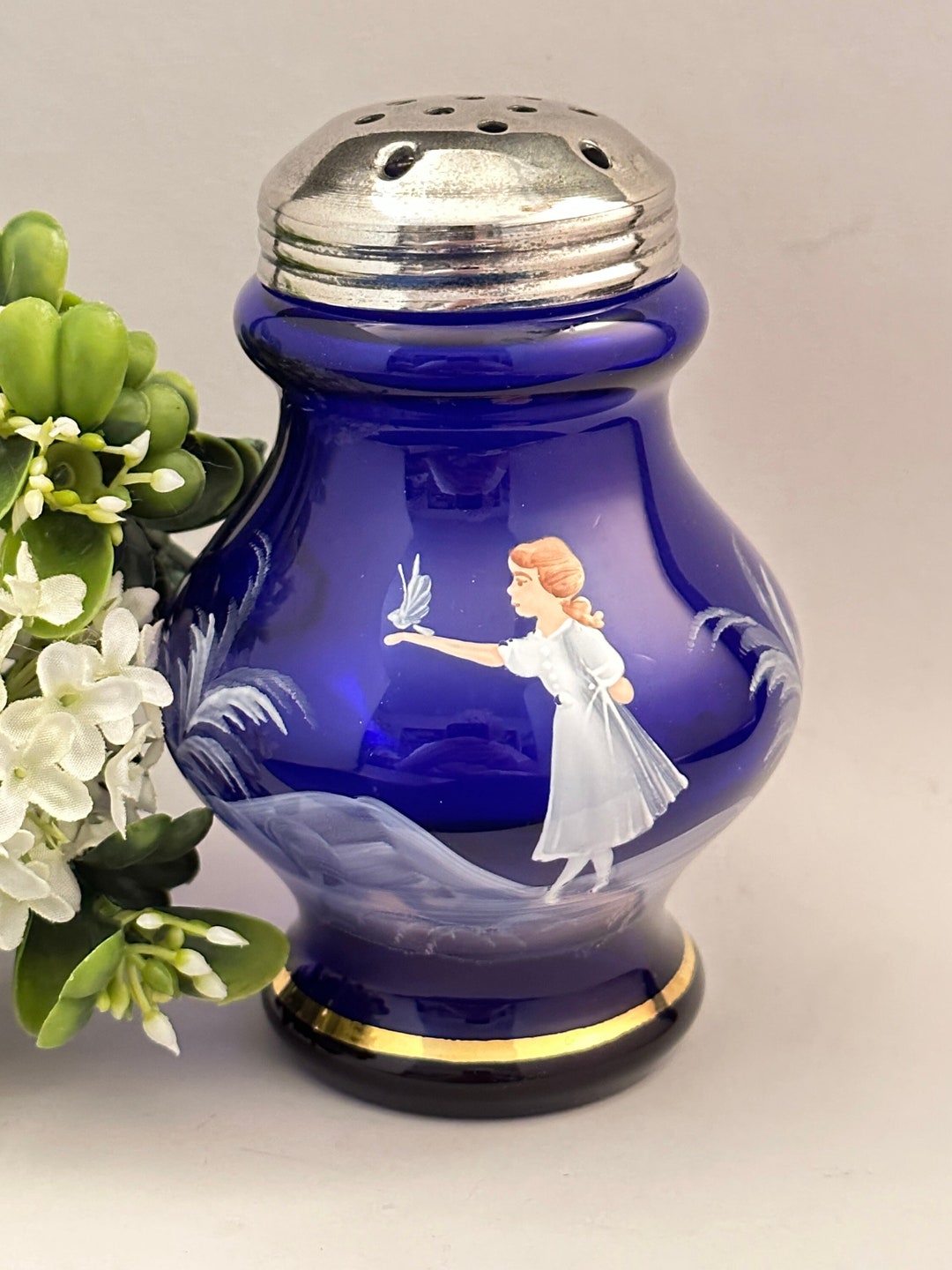 Antique Mary Gregory Cobalt Blue Glass Sugar Shaker Sifter, Glass Sugar ...