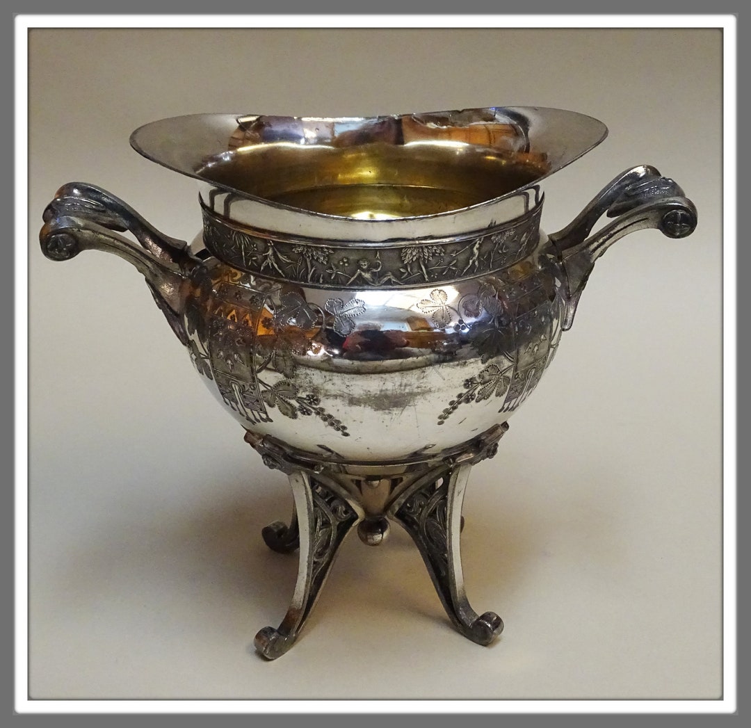 Antique 1870s Victorian Silver Waste Bowl, Aesthetic Pattern Spooner ...