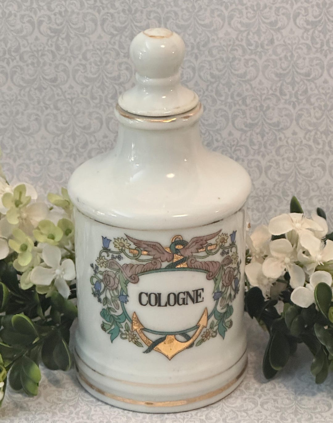 Vintage Porcelain Cologne Apothecary Jar, Ceramic Cologne Bottle ...