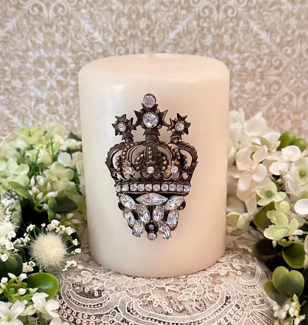 Crown Candle Pin, Pillar Candle Pin With Rhinestone Crown, Ornate ...