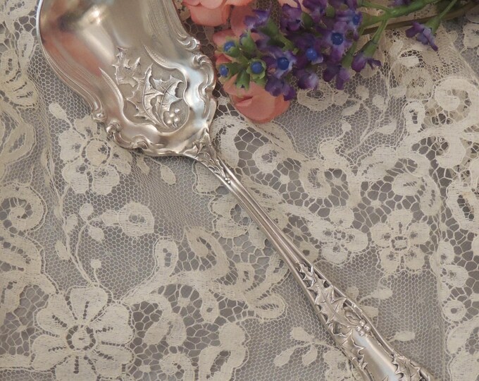 Rare EHH Smith Holly Sugar Spoon, National Silver Plate Berry Spoon ...