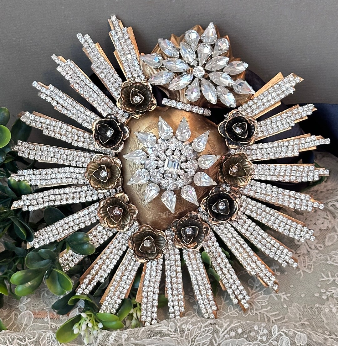 Metal Sacred Heart Milagro Rhinestone Heart Milagro Flaming Heart ...