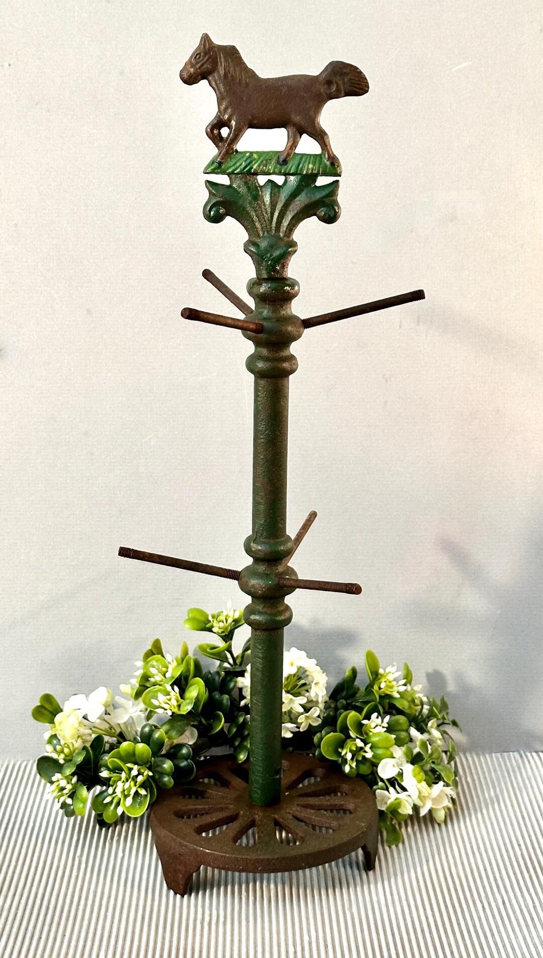 Vintage French Iron Display Stand With Horse, Rustic Jewelry Display ...