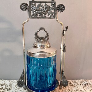 Antique Victorian Silver Blue Glass Pickle Castor Jar, Aesthetic ...