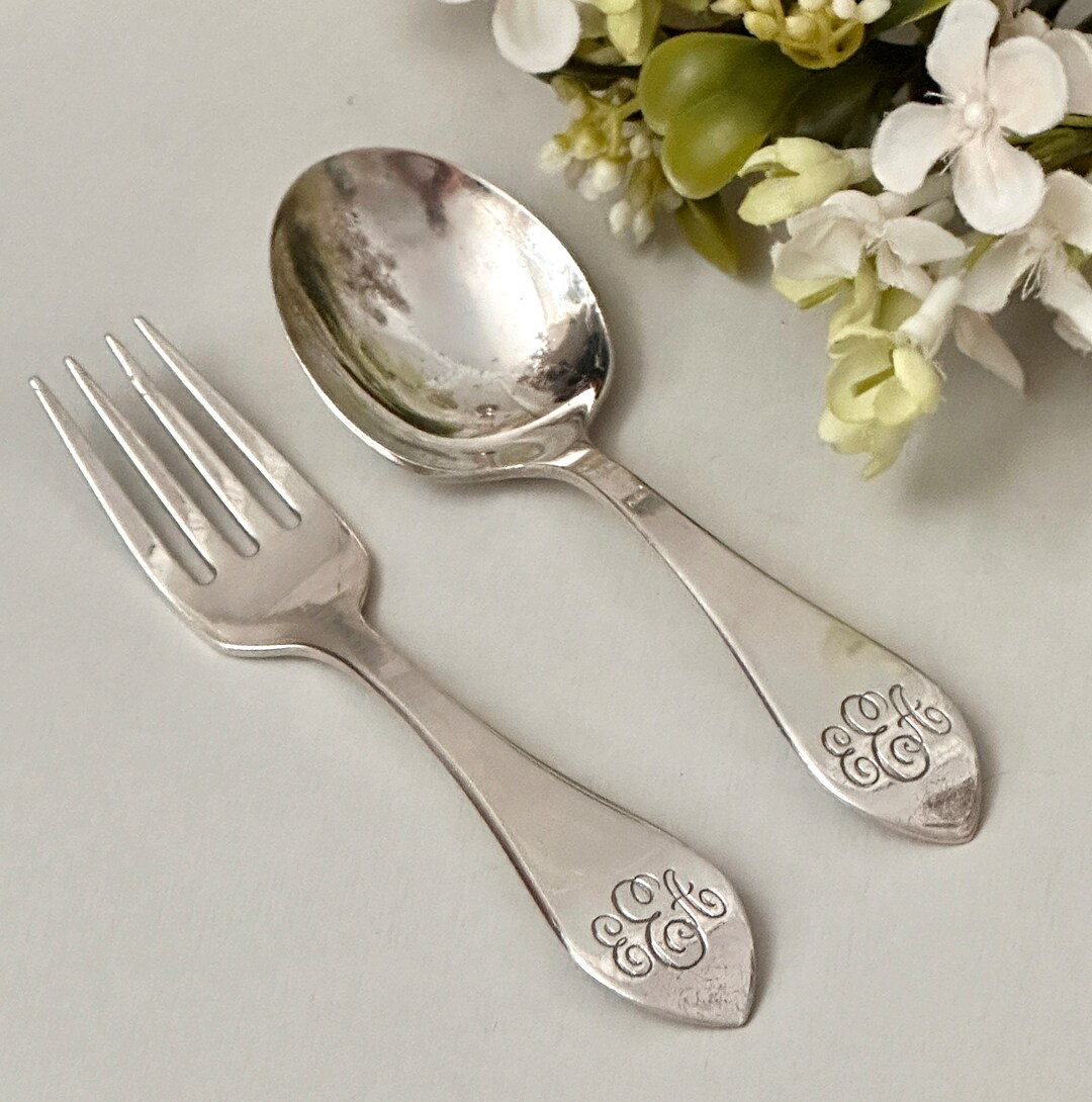 Vintage Cartier Sterling Baby Fork and Spoon Monogrammed, Cartier ...