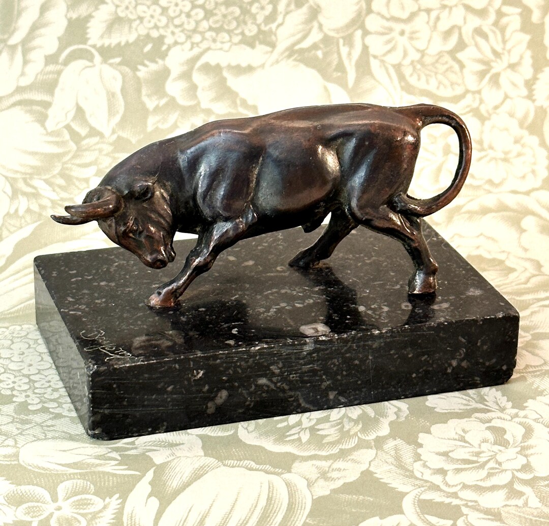 Antique French Bronze Sculpture of Bull on Marble, Bronze Animalie Bull ...