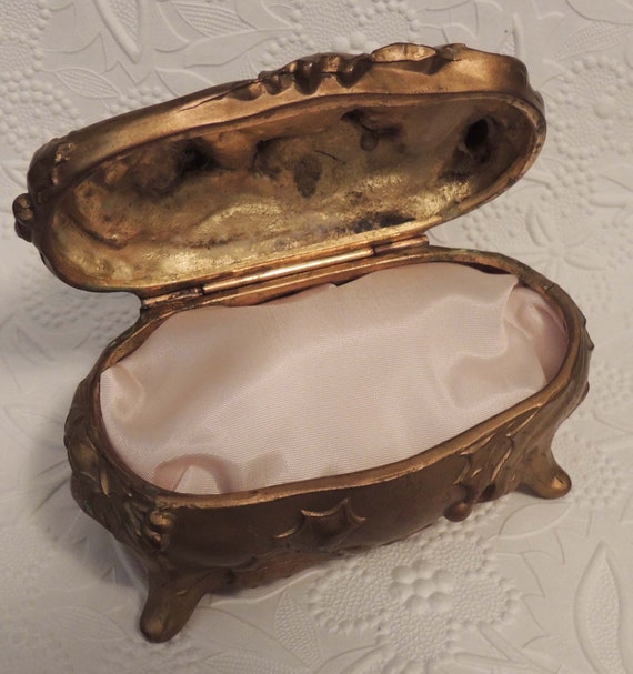 Gold Jewelry Casket with Holly, Antique Gold Metal Je… - Gem