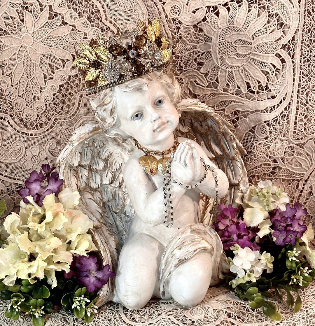 Praying Cherub With Crown, Praying Angel Statue, Crowned Cherub ...