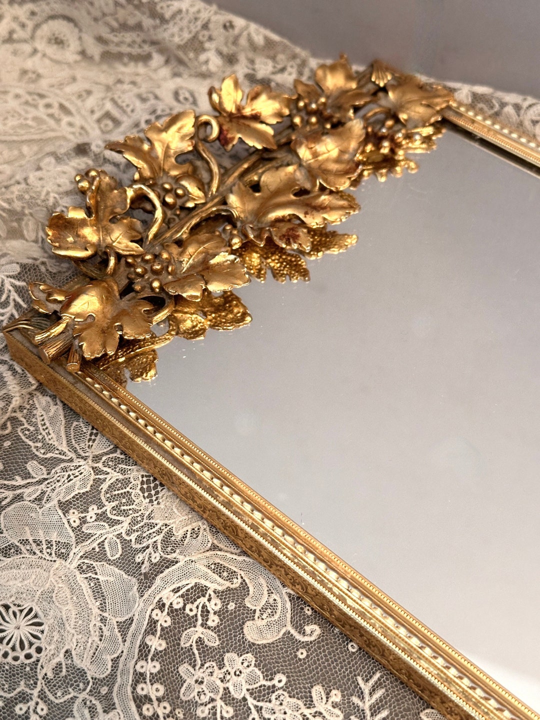 Vintage 19" Stylebuilt Mirrored Dresser Tray, Gold Mirrored Perfume ...
