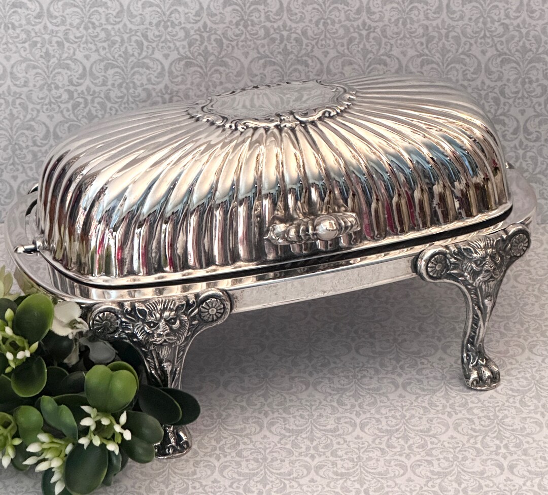 Vintage Silver Dome Roll Top Butter Dish, FB Rogers Lion Footed Covered ...
