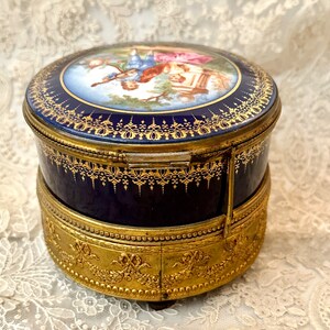 Blue Limoges Music Box Hand Painted Courting Scene, Le Petit Bleu ...