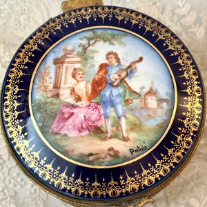 Blue Limoges Music Box Hand Painted Courting Scene, Le Petit Bleu ...