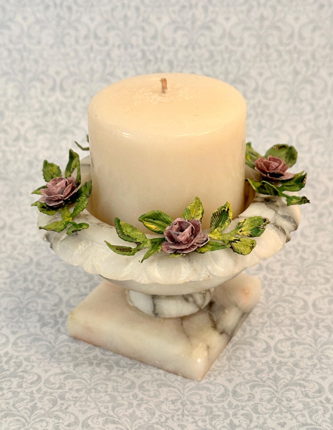 Vintage Italian Marble Bird Bath With Roses, Miniature Alabaster Bird ...