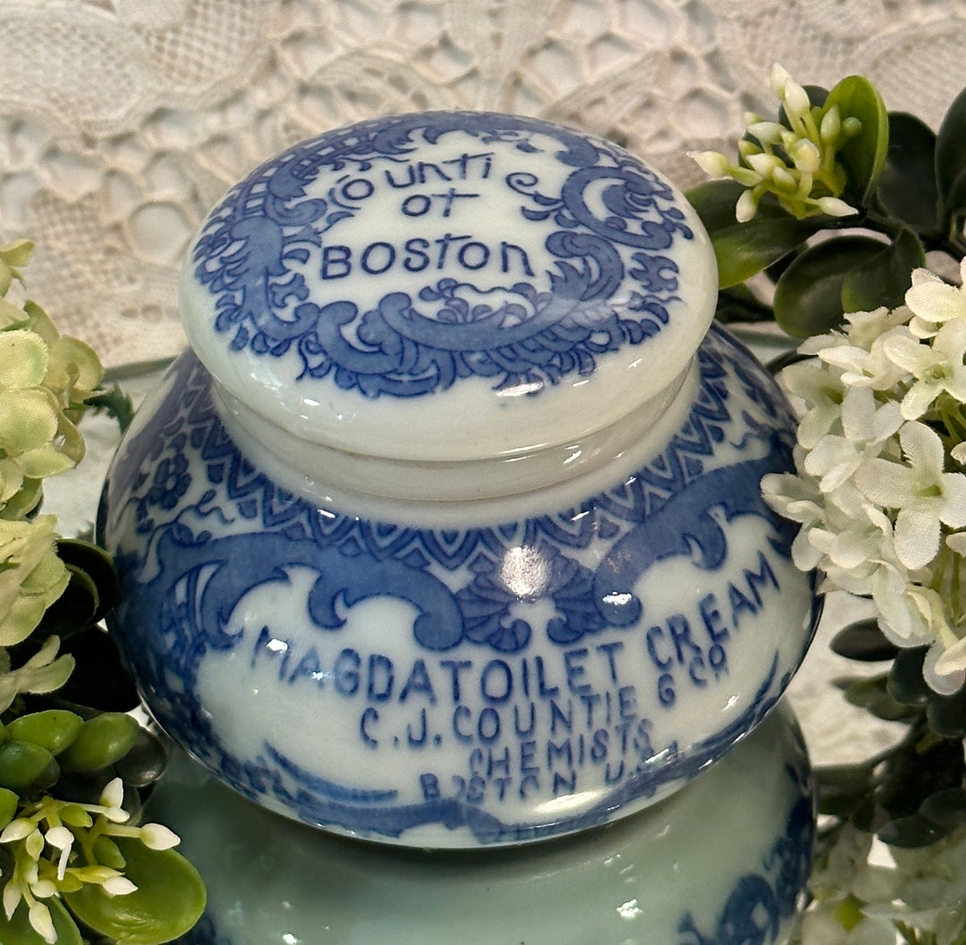 RARE Antique Countie of Boston Magda Toilet Cold Creme Jar, Blue and ...