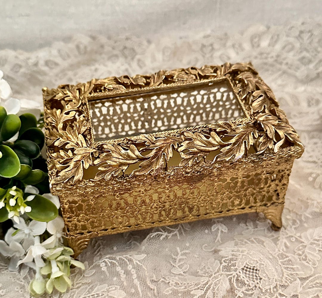 Vintage Gold Box With Leaves, Gold Keepsake Box, Gold Candy Box, Metal ...
