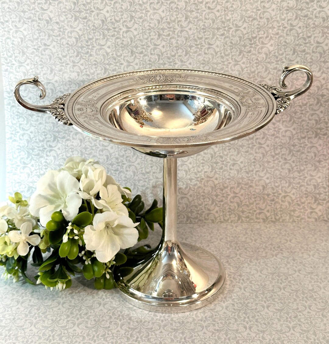 Antique Evans Silver Pedestal Compote, Art Nouveau Silver Plated Pedestal Compote Candy Dish ...