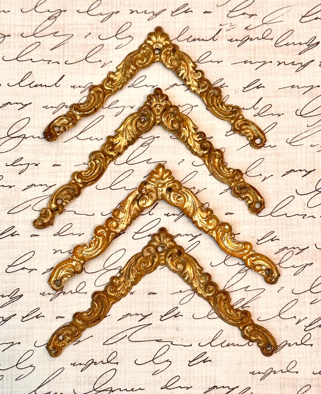 Antique Scrolled Brass Corner Stamping Appliqué, Scrolled Corner Brass ...