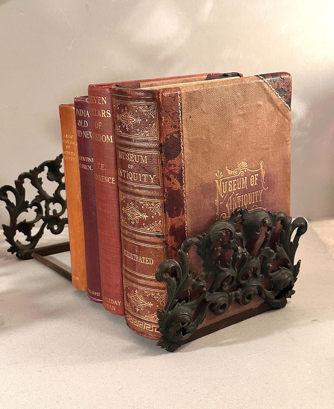 Antique Art Nouveau Bronze Expandable Book Rack: Adjustable Sliding ...