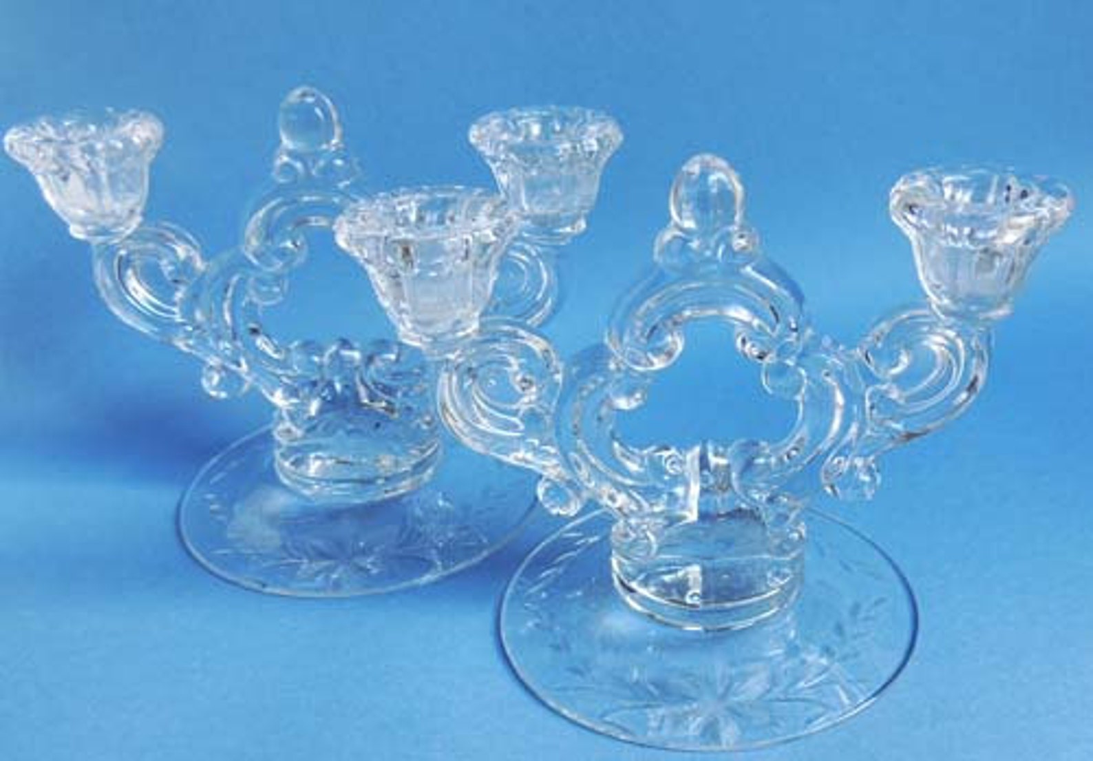 Pair of Cambridge Glass Rose Point Keyhole Candleholders - Etsy