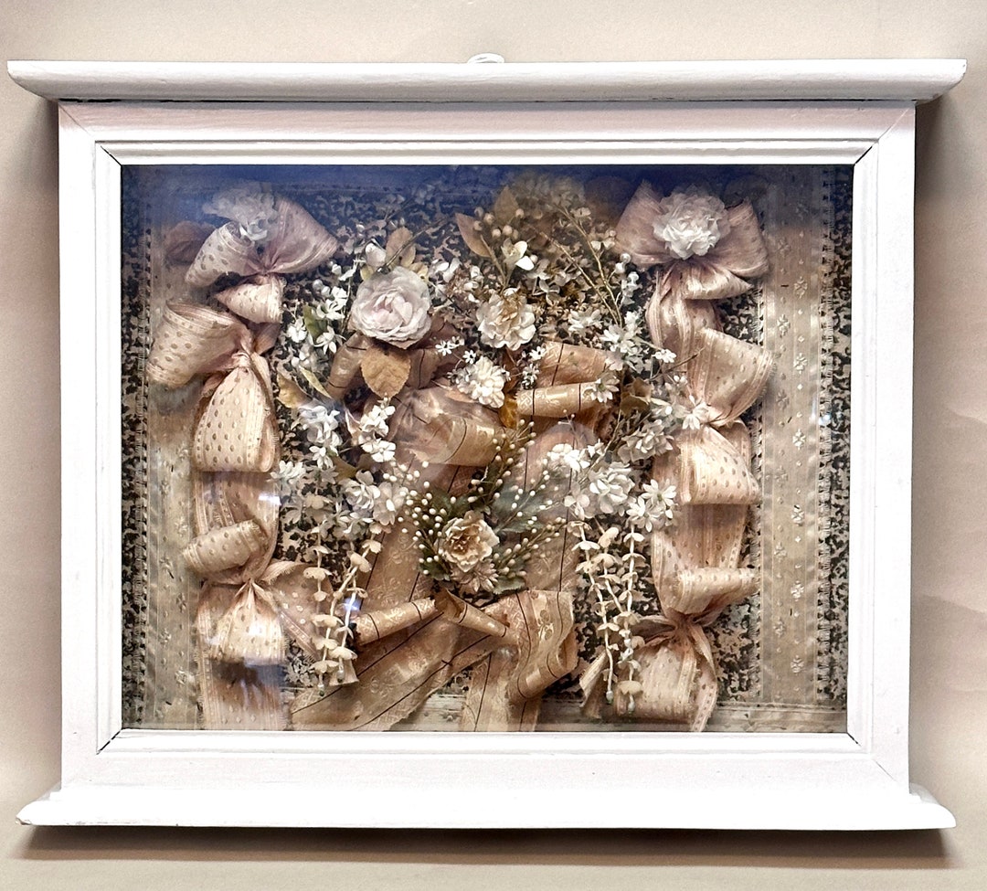 Antique French Ribbon Display Case, Silk Ribbon Flowers Decorative ...