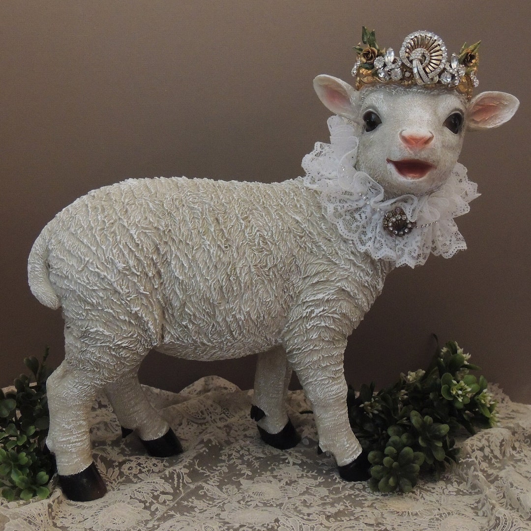 Lamb With Crown Standing Life Size Baby Lamb Statue Figurine - Etsy