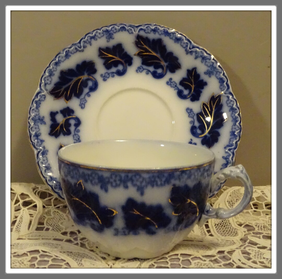Johnson Bros Normandy Flow Blue Cup and Saucer Set. Antique Flow Blue ...