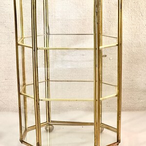 Vintage Brass Glass Curio Display Case, Mini Glass Display Case for Miniatures Thimbles Jewelry ...