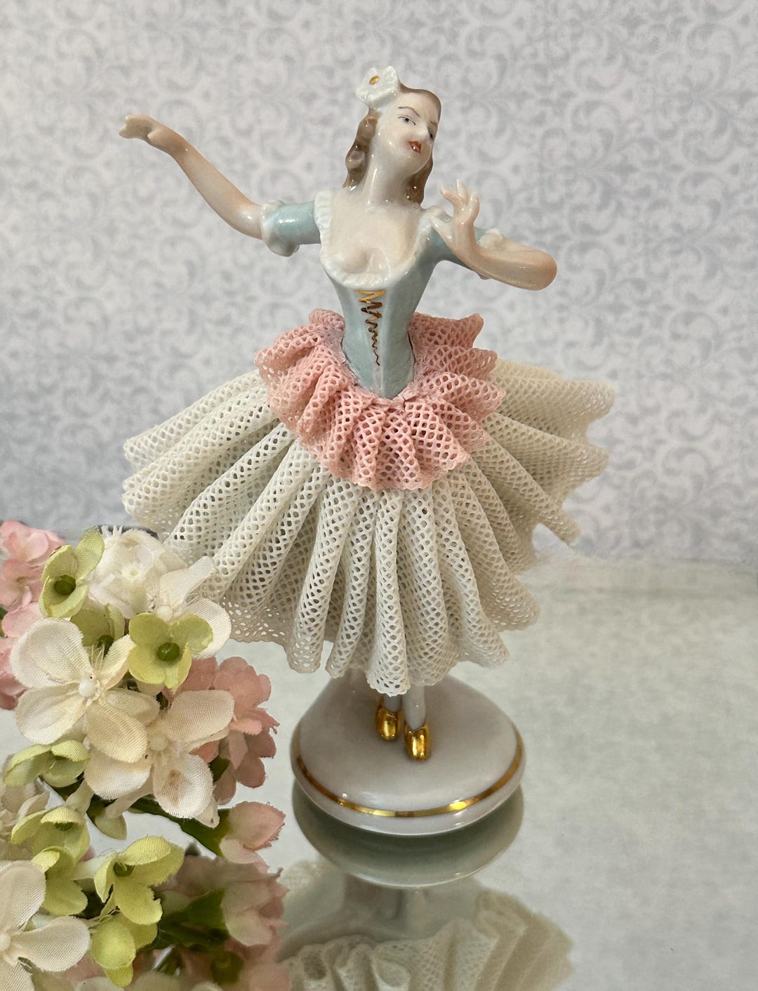 Antique Dresden Lace Ballerina Figurine, German Frozen Lace Porcelain ...